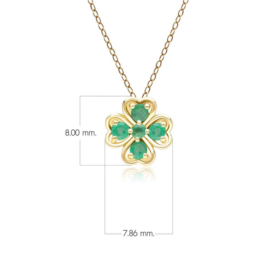 Gardenia Round Emerald Clover Pendant Necklace in 9ct Yellow Gold ...